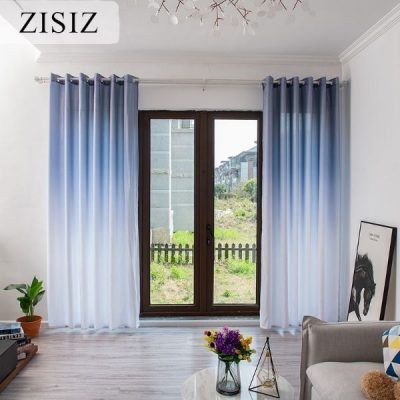 Elegantes cortinas azules combinadas con otros 3 tonos